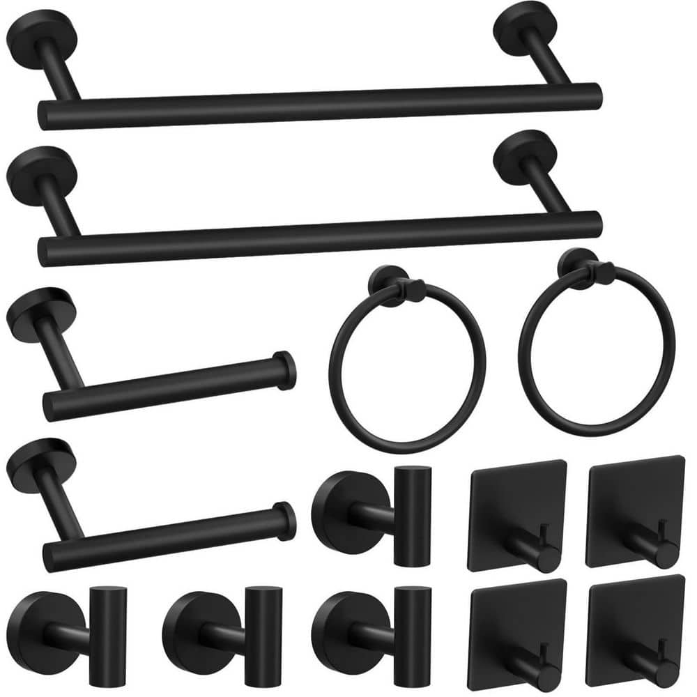Numhew 14-Piece Matte Black Stainless Steel Bathroom Hardware Set with ...