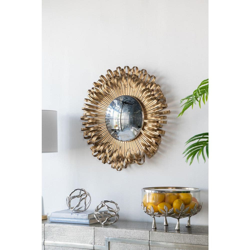Gold 27 in. W x 27 in. H Modern Round Decorative Metal Framed Mirror ...