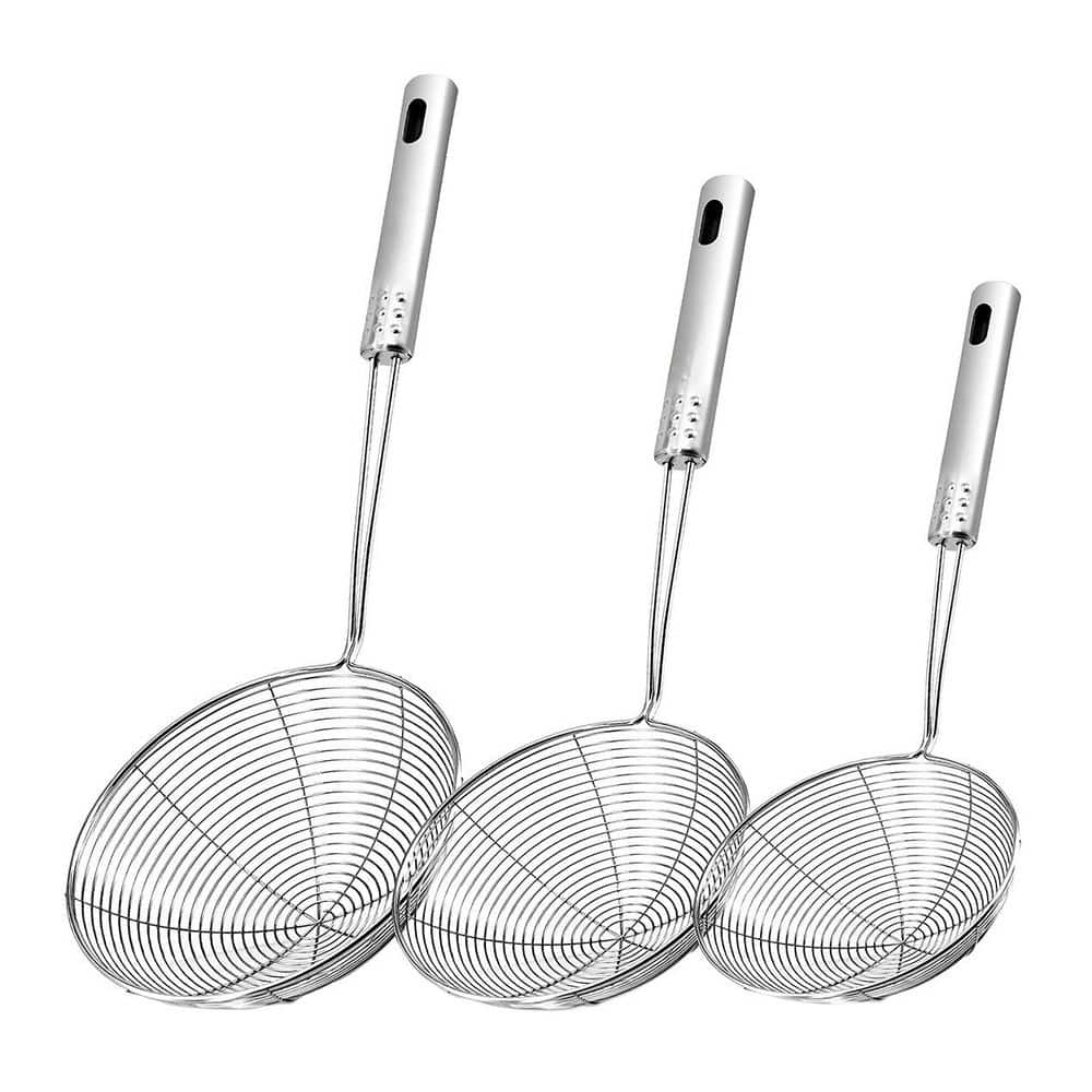 Stainless Steel Silver Finish Cooking Skimmer Set with Long Heat ...