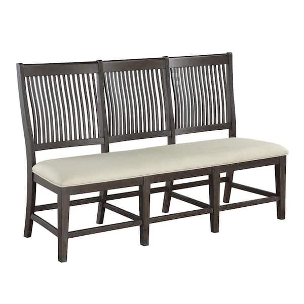 Best Quality Furniture Brenda Rustic Beige Linen Dining Bench with Back ...