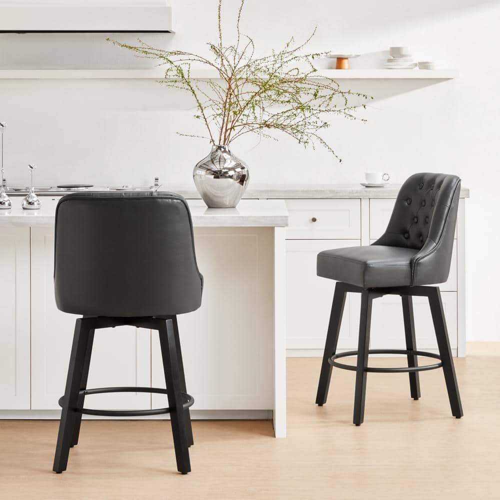 Spruce & Spring Percival 26 in. Stone Gray Wood Frame Leather Counter ...