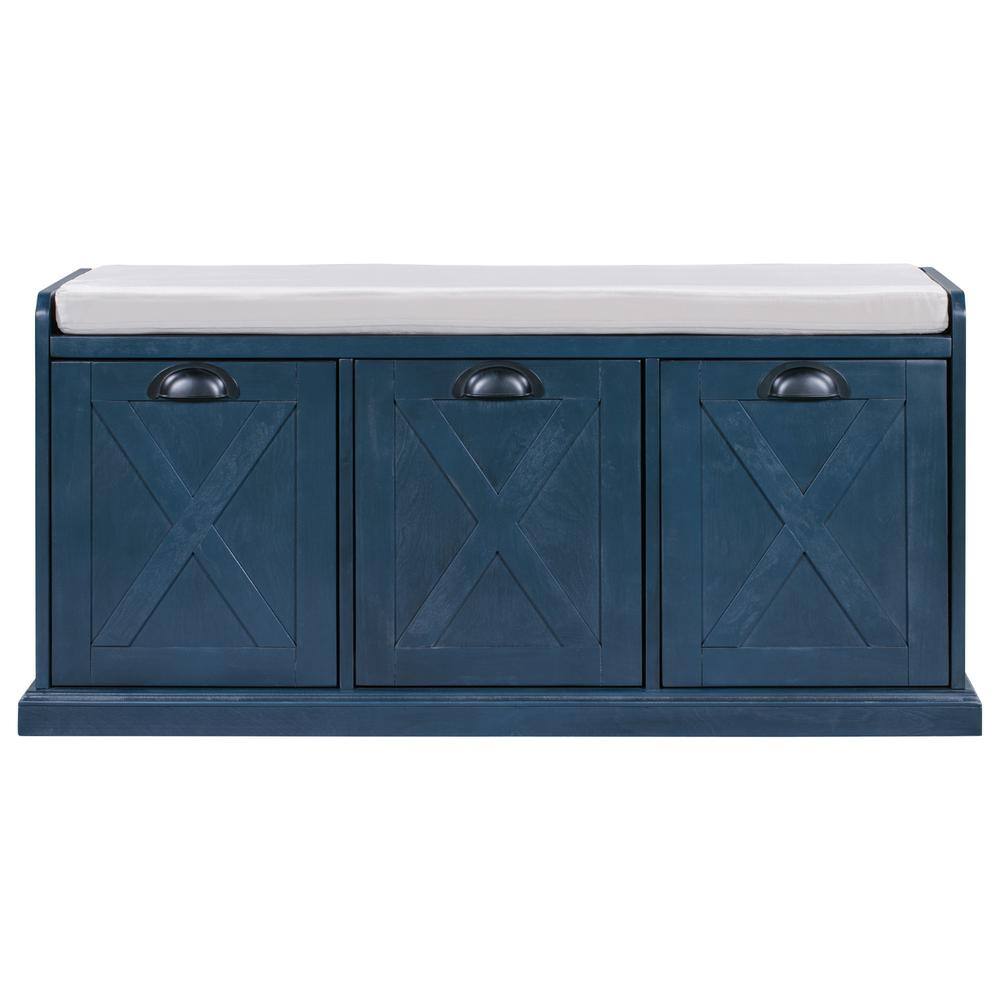 Asucoora Ingrid Navy Storage Bench with 3-Drawer (43 in. W x 15.7 in. D ...