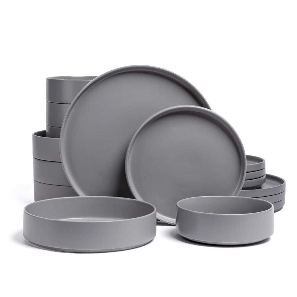 Over and Back Stackable 16-Piece Semi-Matte Charcoal Hand-Finished ...