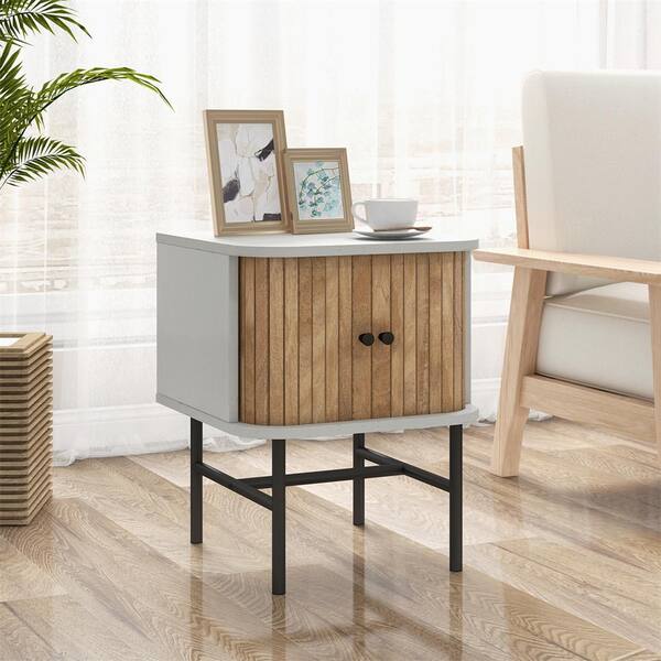 Costway White 0 Drawer 16 in. W Nightstand with Cabinet HCST00334