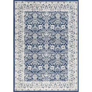Tayse Rugs Madison Floral Dark Blue 9 ft. x 13 ft. Indoor Area Rug ...