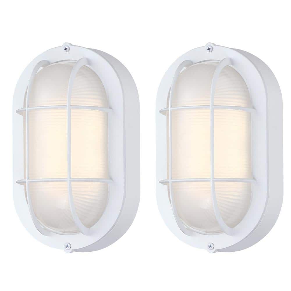 Logmey 2-Pack 8.5 in. x 5 in. 1-Light Oval Matte White LED Bulkhead ...