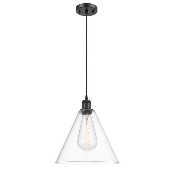 Innovations Berkshire 1-Light Matte Black Cone Pendant Light with Clear ...