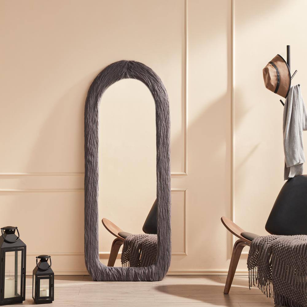 ORGANNICE 24 in. W x 63 in. H Gray Arched Long Flannel Mirror Wood ...