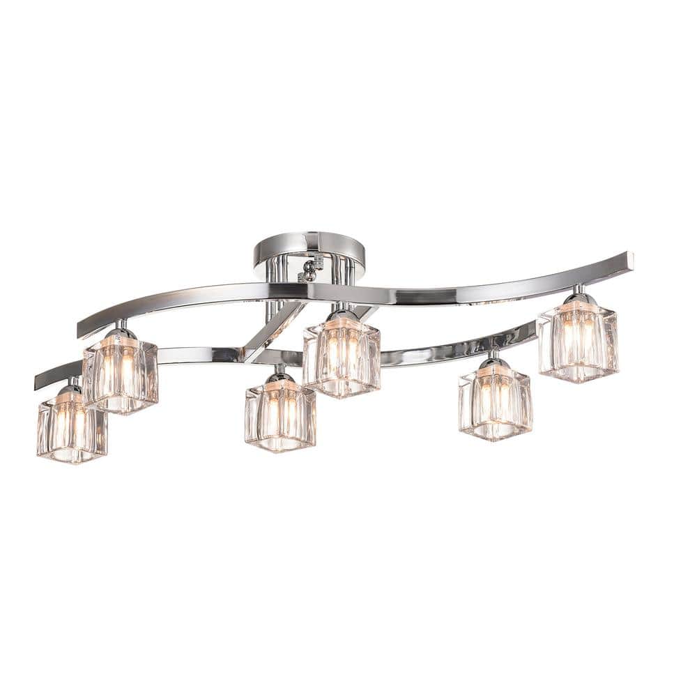 Jojospring Hilary 11.4 in. W 6-Light Chrome Flush Mount with Clear ...