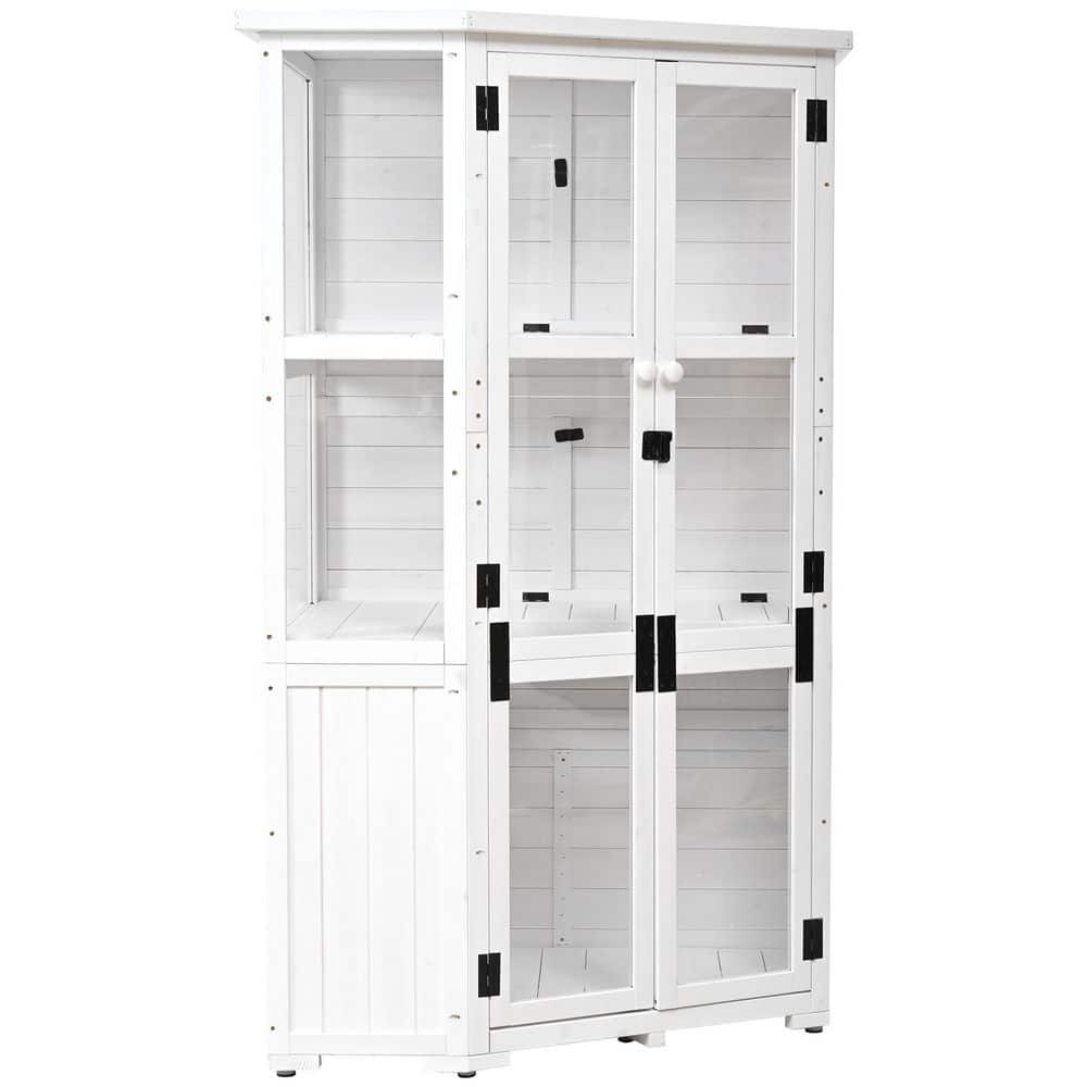 36.6 in. W x 21.9 in. D x 63 in. H White Wood Outdoor Storage Cabinet with Waterproof Roof ...