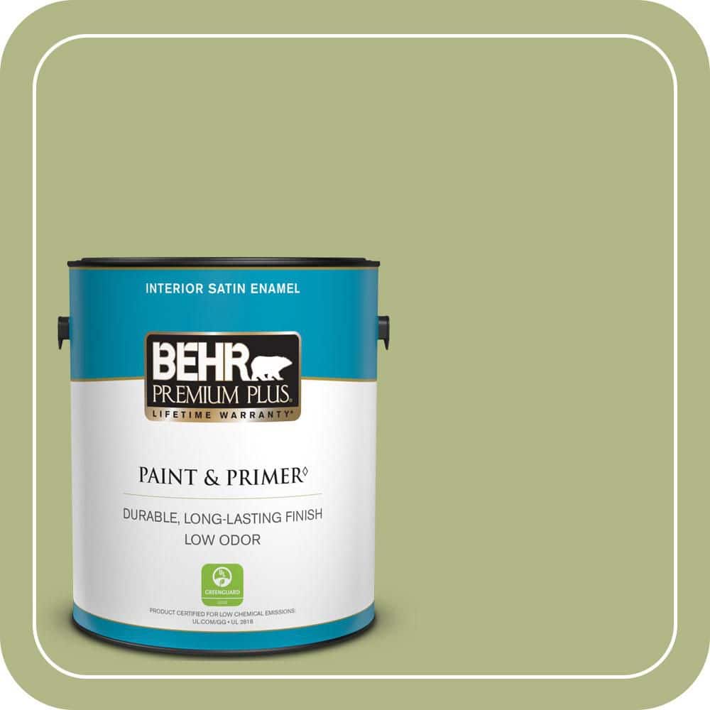 BEHR PREMIUM PLUS 1 gal. #PPU10-07 Lima Green Satin Enamel Low Odor ...