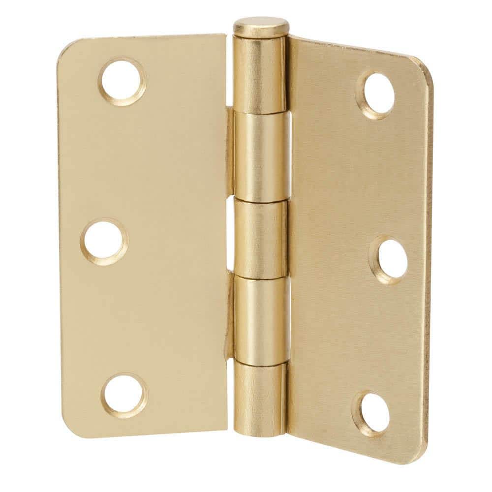 Everbilt 3 in. x 1/4 in. Radius Satin Brass Squeak-Free Door Hinge ...