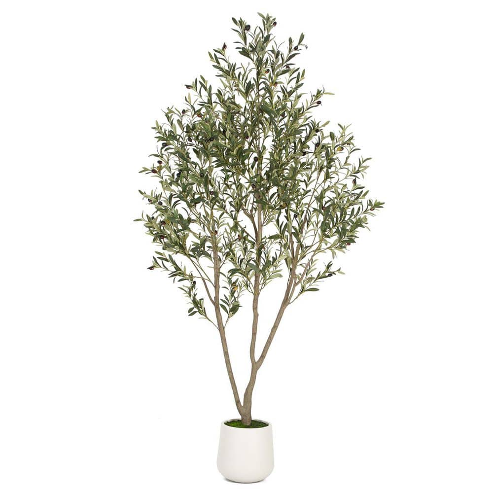 hykolity 7 ft. Artificial Olive Tree in White Pot Tall Faux Olive Tree ...