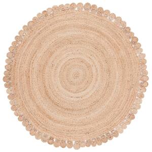 SAFAVIEH Natural Fiber Beige 6 ft. x 6 ft. Woven Floral Round Area Rug ...