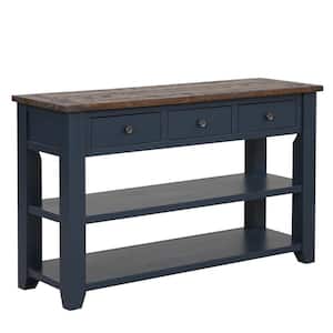48 in. Blue Rectangular Solid Pine Wood Top Console Table Entryway Sofa ...