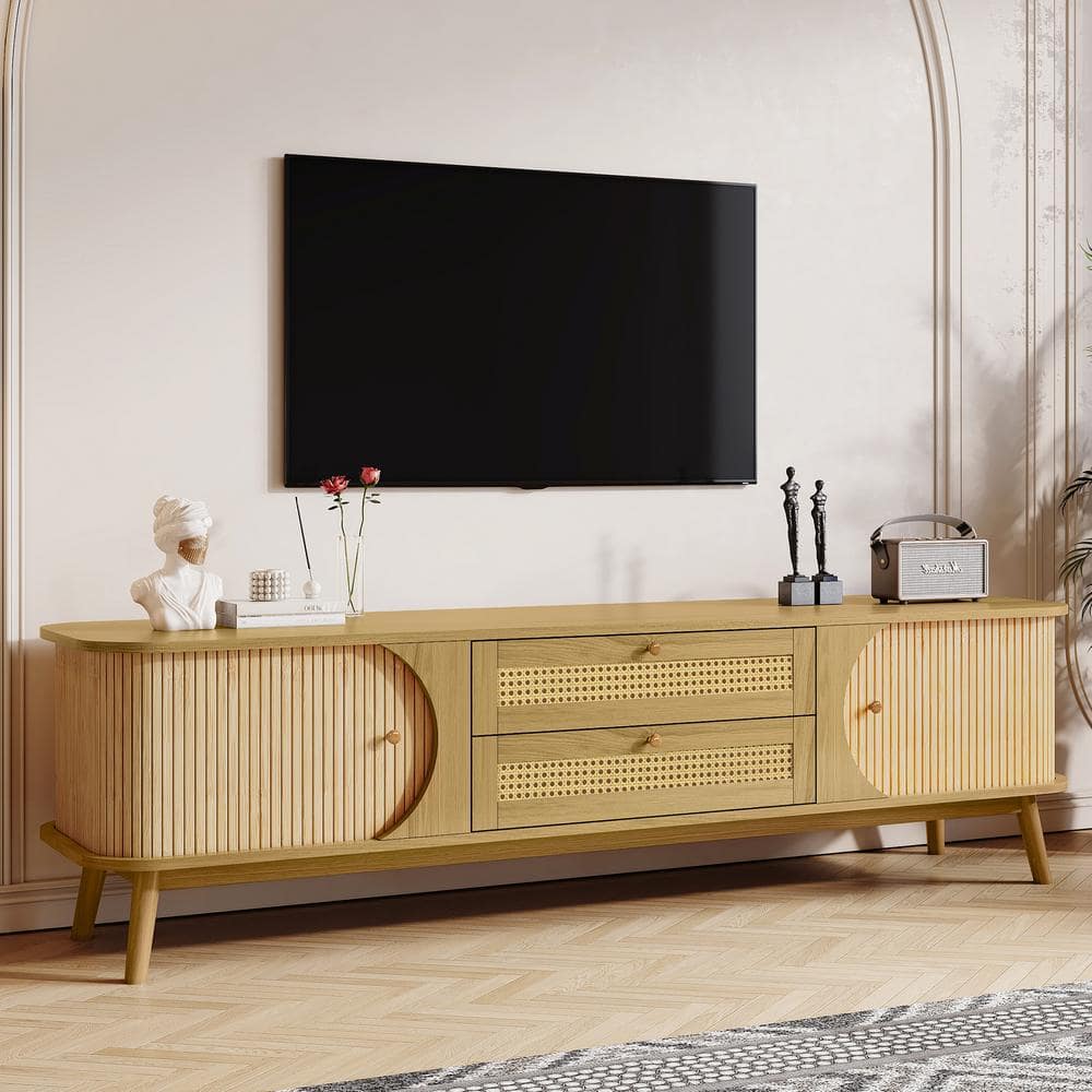 Harper & Bright Designs Natural Wood TV Stand Fits TVs up to 75 in ...