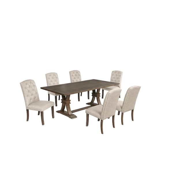 Best Quality Furniture Elise 7-Piece Rectangle Rustic Grey Finish Wood ...