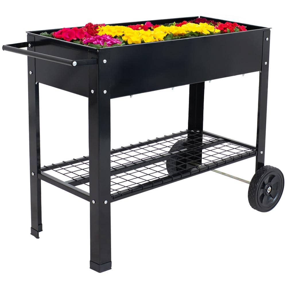 Sunnydaze Galvanized Steel Mobile Raised Garden Bed Cart in Black HB ...