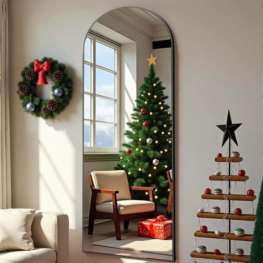 Dovelina 23 in. W x 67 in. H Arch Mirror Black Wood Framed Mirror Full ...