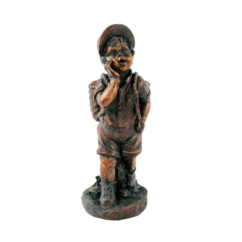 XBRAND 24 in. H Faux Bronze Magnesium Oxide Walking Boy Garden Statue w ...
