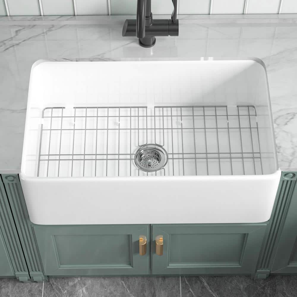 Vomlor 30 in. Farmhouse Sink White Fireclay Kitchen Sink Single Bowl ...