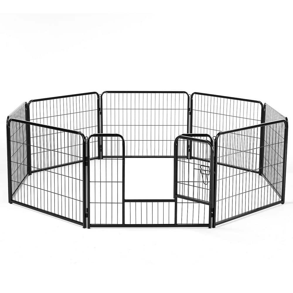 Tidoin 24 in. H 8-Panel Black Metal Portable Garden Fence Pet Fence ...