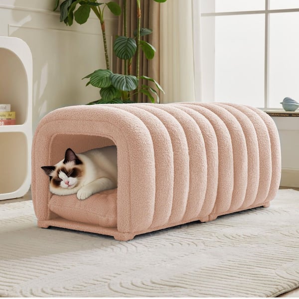 JEAREY 48 in. Pink Sherpa Fleece Bedroom Bench with Storage-Multi-Use ...