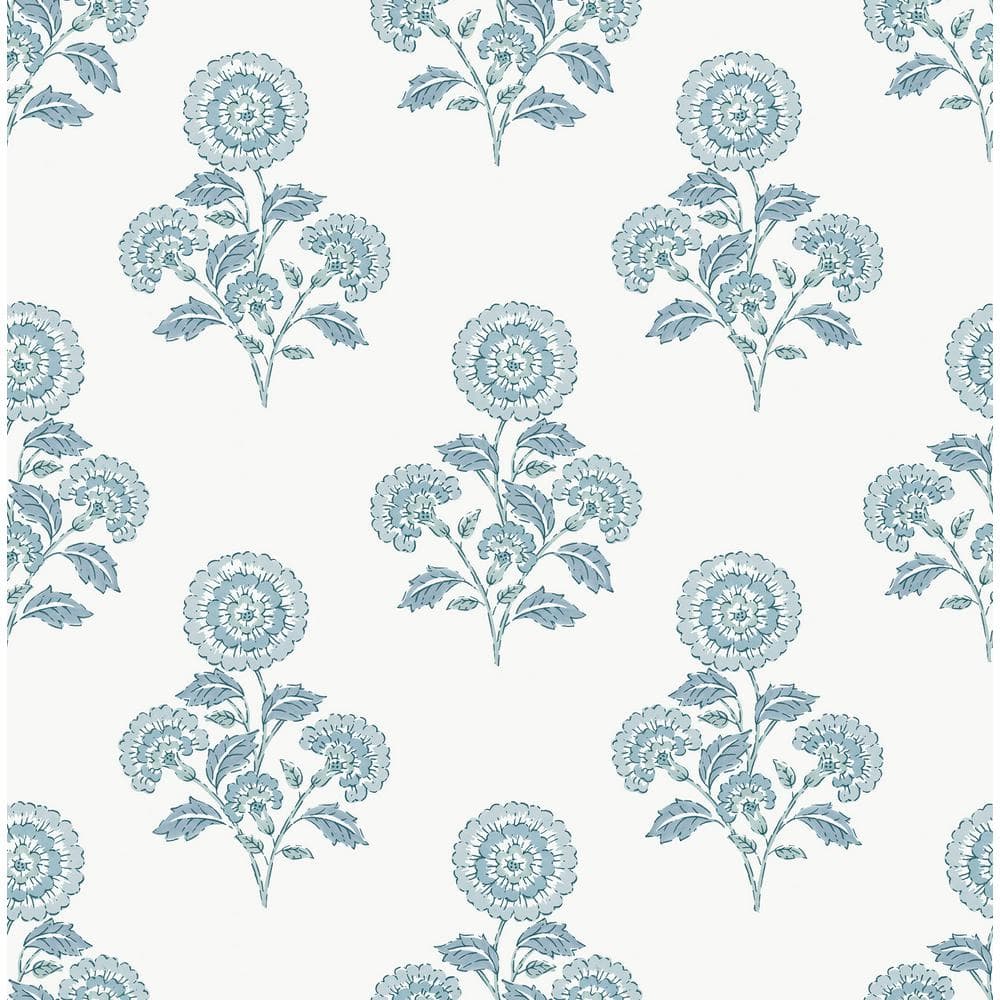 SOCIETY SOCIAL Blue on Blue Flourish Block Print Peel and Stick ...