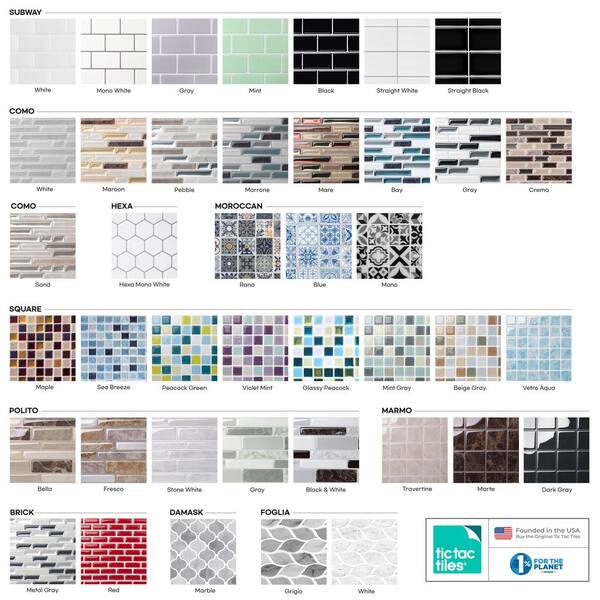 Tic Tac Tiles Polito Bella 10 in. W x 10 in. H Peel and Stick Self Adhesive Decorative Mosaic Wall Tile Backsplash 10 Tiles BRS10 10
