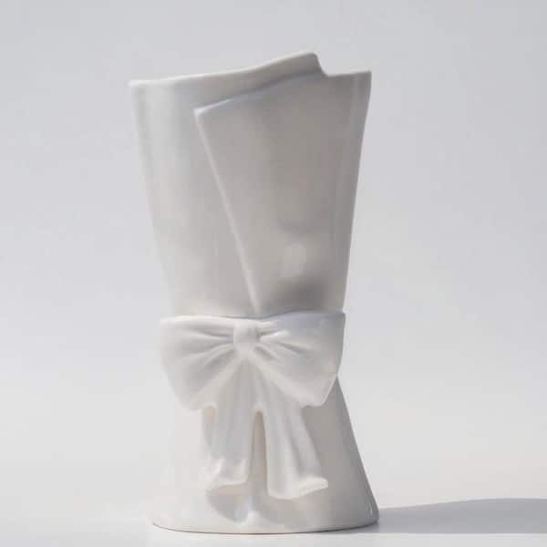 White Ceramic Bow Vase 9.64 in. for Home Living Room Table Decor Women ...