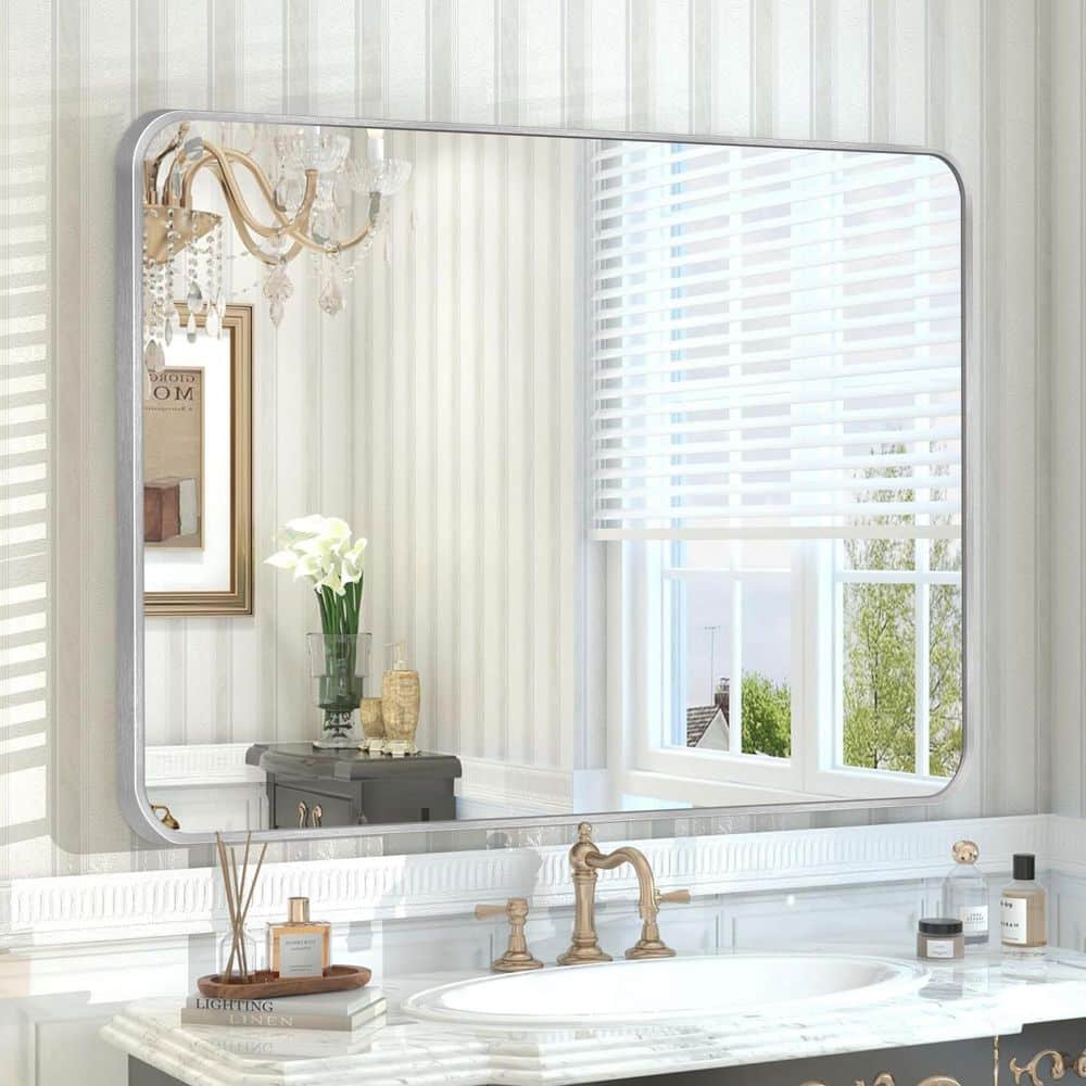 Sxiawe 30 in. W x 40 in. H Modern Rectangular Aluminum Alloy Silver ...