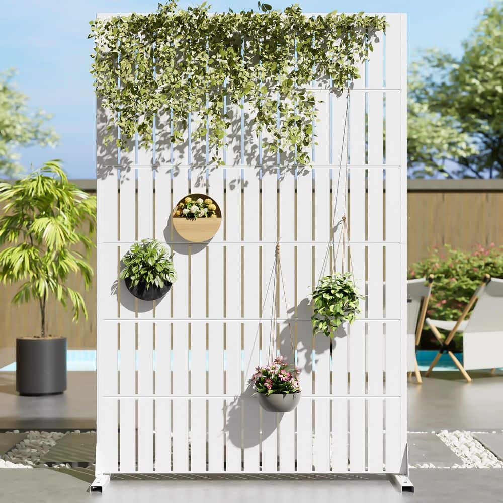 Dovelina 47 in. x 72 in. White Textured Metal Garden Screens Outdoor ...