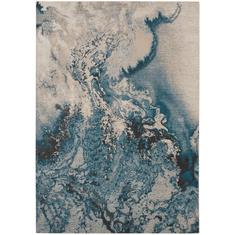 Nourison Maxell Ivory/Teal 6 ft. x 9 ft. Abstract Contemporary Area Rug ...
