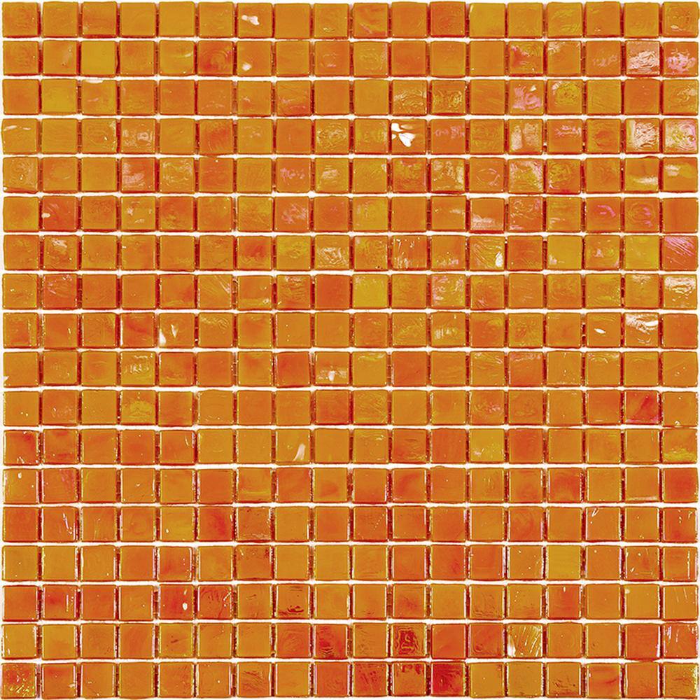 Apollo Tile Skosh Glossy Fire Orange 11.6 in. x 11.6 in. Glass Mosaic ...