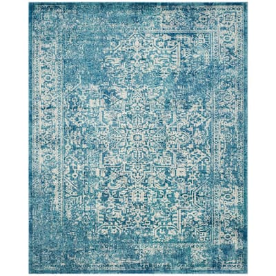 SAFAVIEH Evoke Silver/Ivory 5 ft. x 5 ft. Round Border Medallion ...