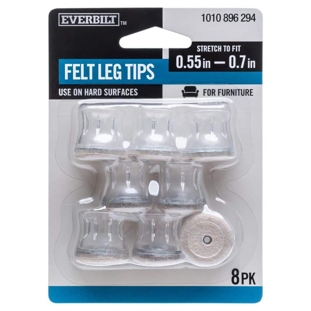 Everbilt .55 in. to .07 in. Clear Round Felt Leg Tips (8-Pack) 41-H1015 ...