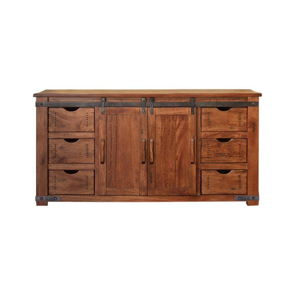 Benjara 59.75 in. Brown and Black Wood TV Stand Fits TVs up to 75 in ...