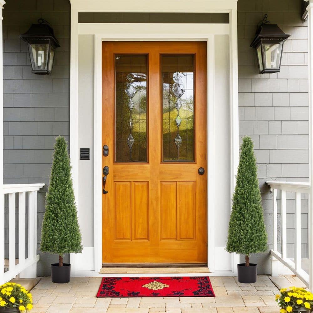 4FT Green Artificial Conical Topiary Cedar Trees Outdoor Faux Shrubs ...