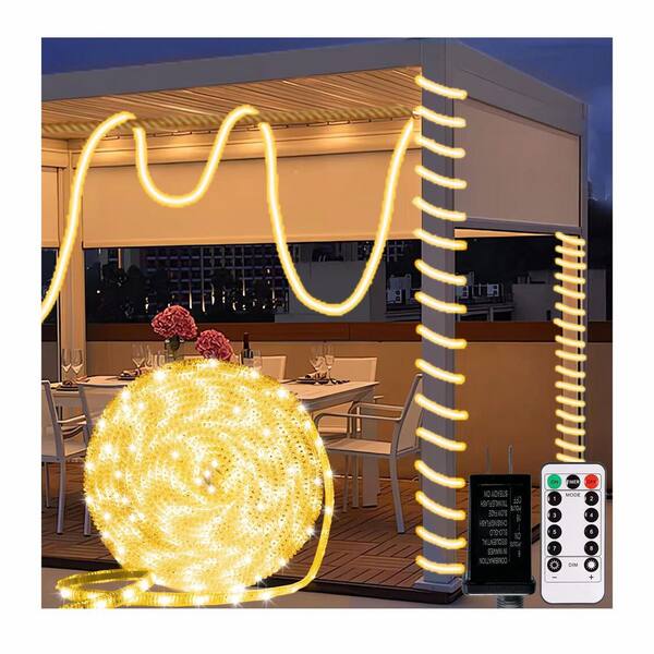 OBJLGEV 33ft. Outdoor Warm White Plug-in Integrated LED Rope Light 1 ...