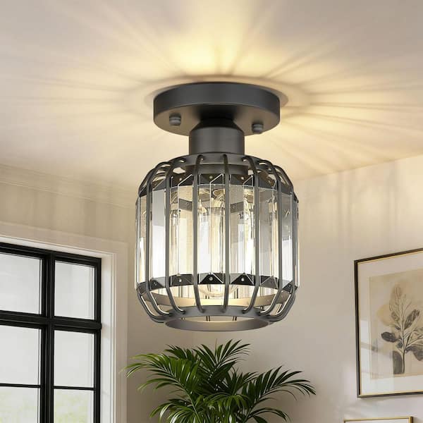 YANSUN 6 in. 1-Light Modern Black Semi Flush Mount Ceiling Light ...