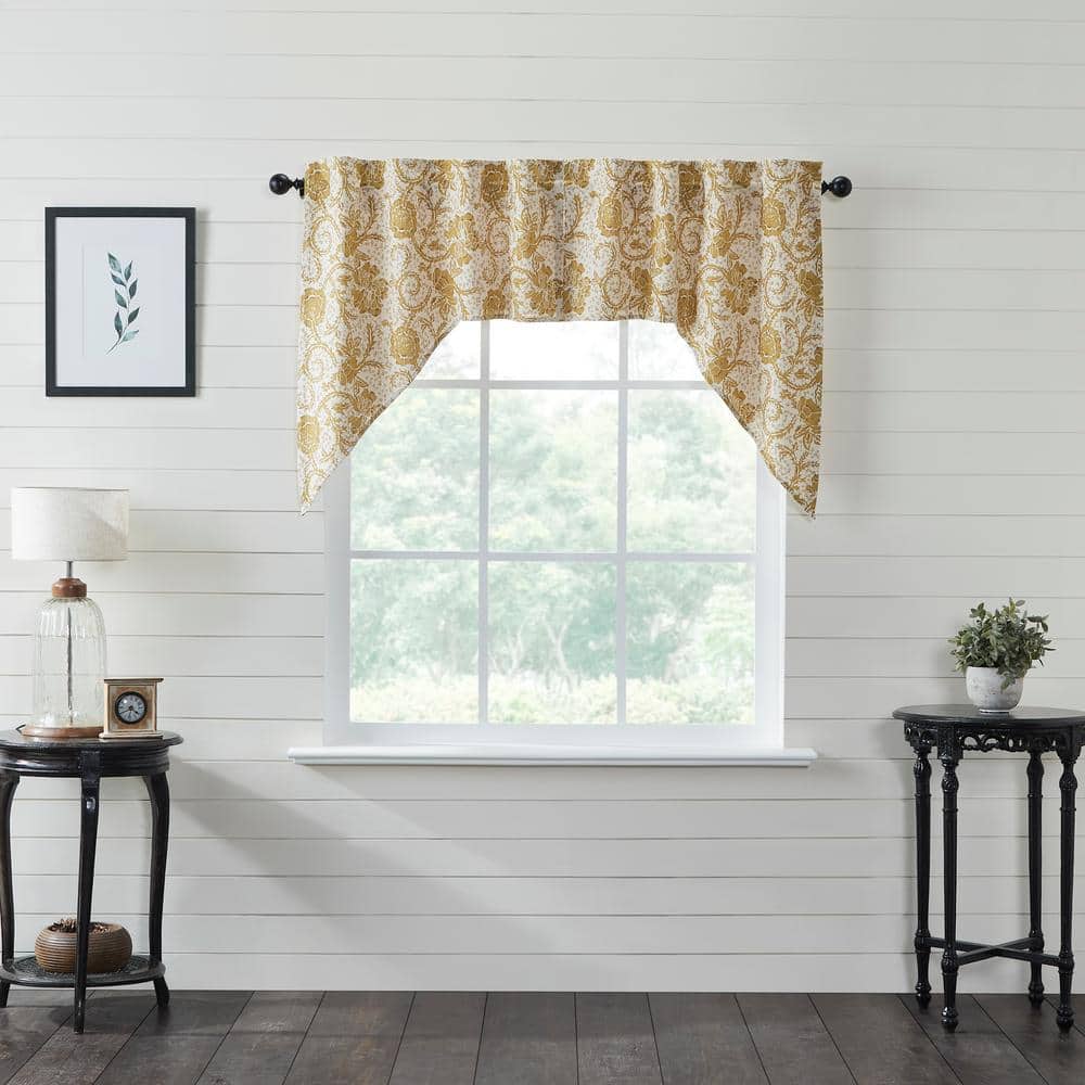 VHC BRANDS Dorset Floral 36 in. L Cotton Swag Valance in Gold Creme ...