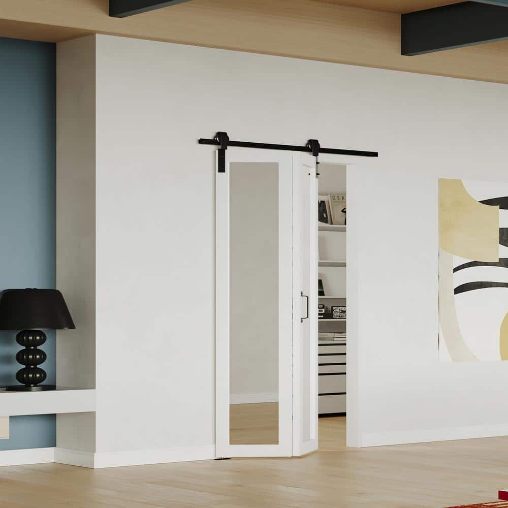 TENONER 36 in. x 84 in. 1-Lite Mirrored Glass Bi-Fold White MDF Solid ...