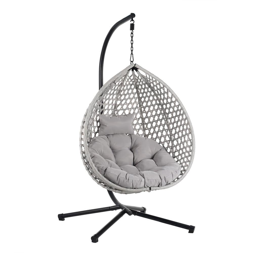 42 in. W 1-Person Grey HDPE Rattan Outdoor Patio Swing Hanging Egg ...