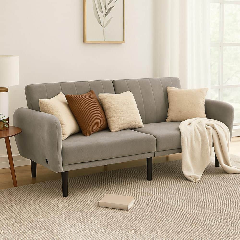 Benjara 32.5 in. Gray Fabric Full Size Sofa Bed BM332988 - The Home Depot