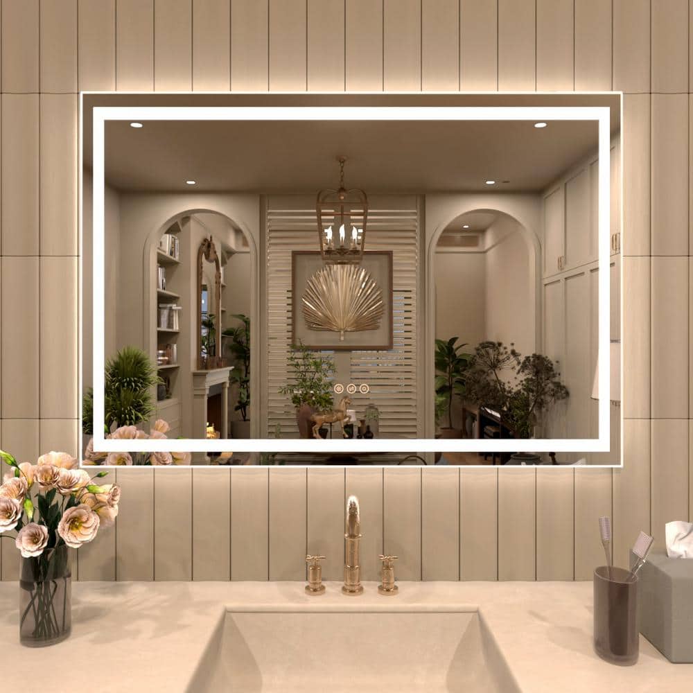 TaiMei 42 in. W x 36 in. H Small Rectangular Frameless LED Bathroom ...