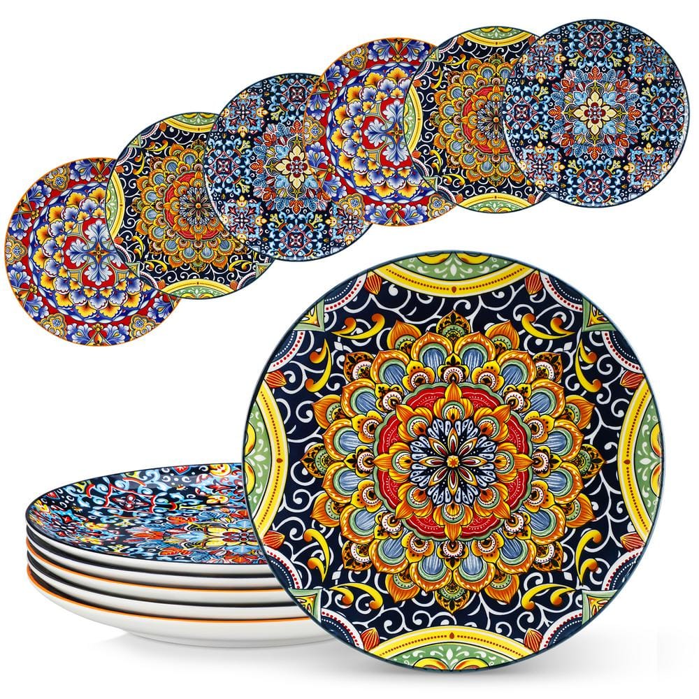 MALACASA Multicolored Dinner Plate Set of 6 Porcelain Bohemian Style ...