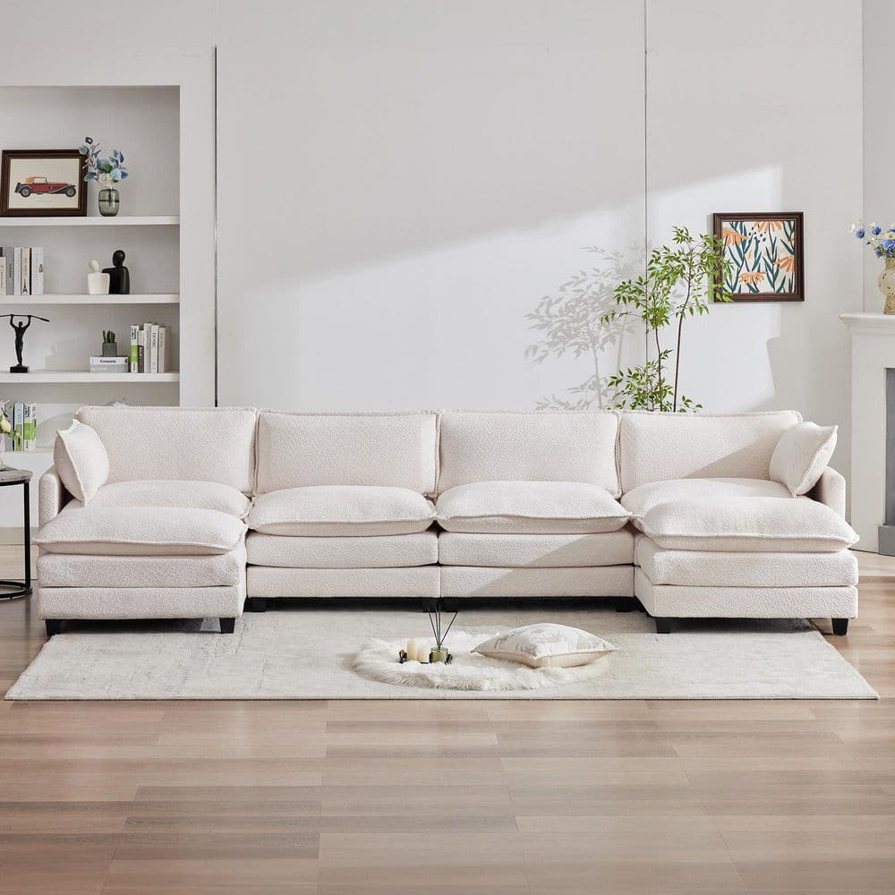 JEAREY 147.64 in. Loop Velvet Sectional Sofas with Two Ottomans for ...