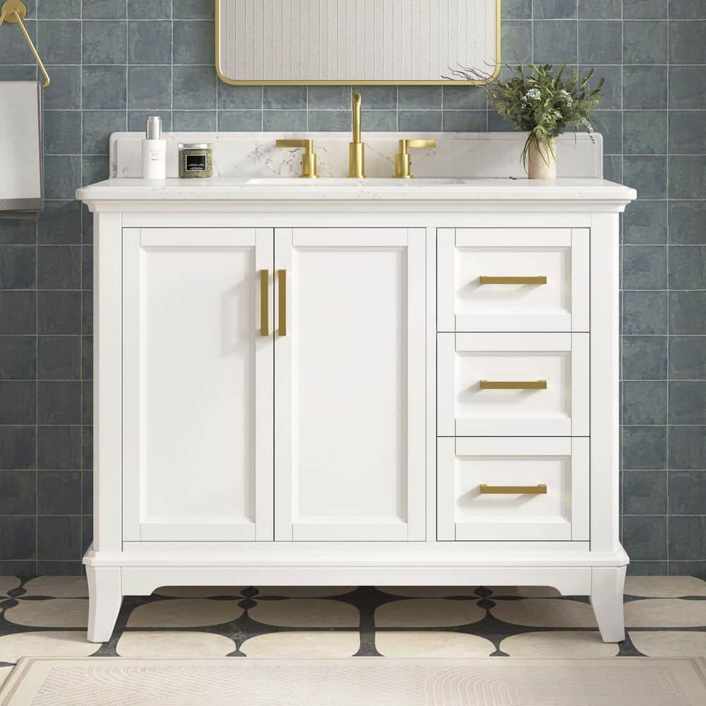 DELUXE DL LIVING Palace 43 in. Single Sink Freestanding White Bath ...