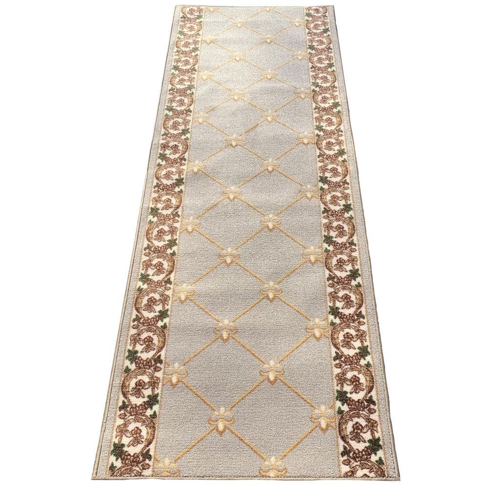 PLAYA RUG Fleur De Lis French Beige 31 in. W x 38 ft. L RunnerRug/Stair ...