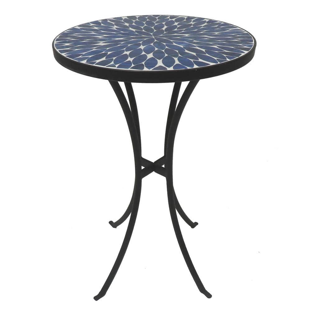 myhomore Outdoor Mosaic Side Table, 14 in. Round Concrete Tile Top, Patio End Table for Bistro ...